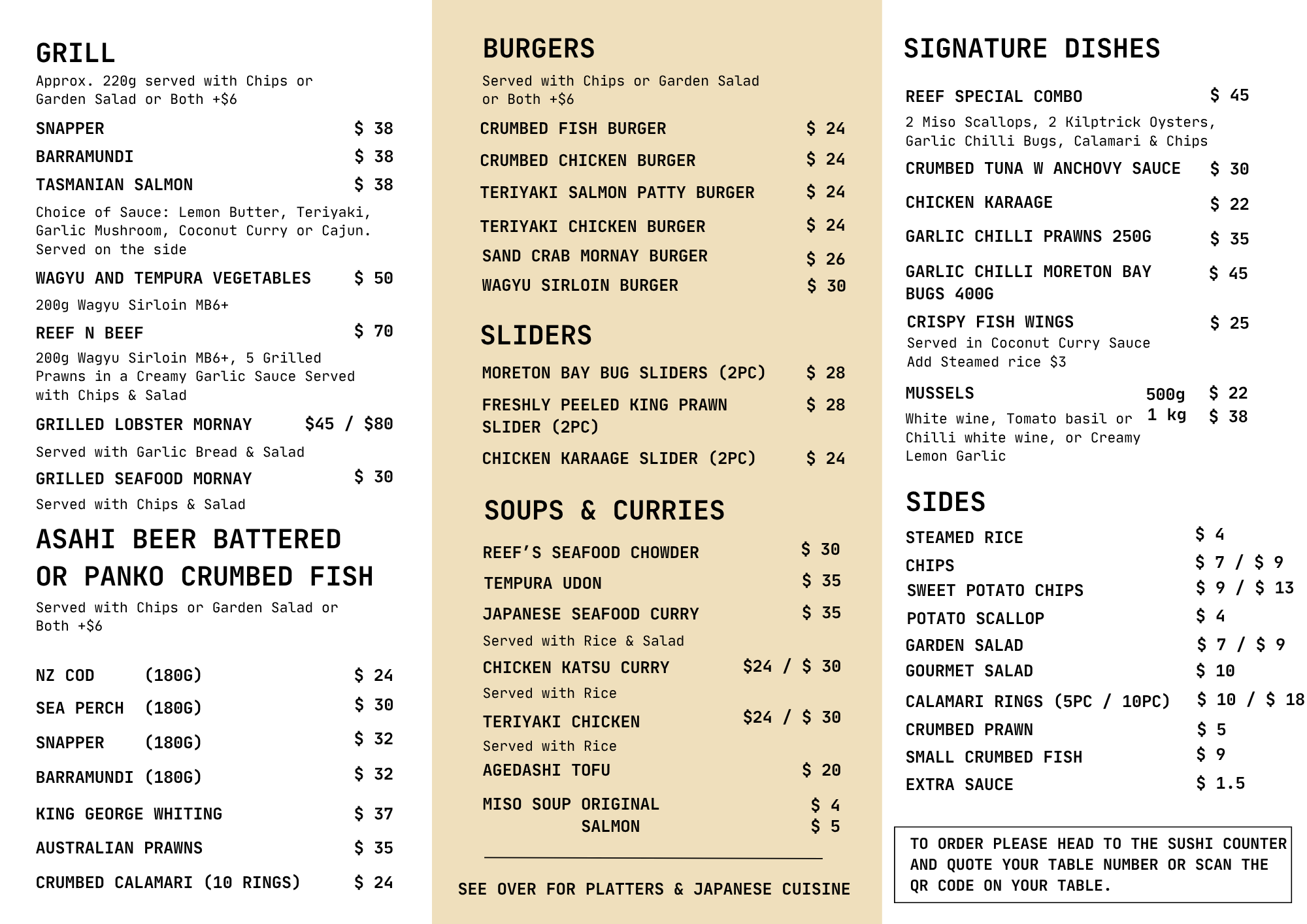 Menu | Reef Gasworks