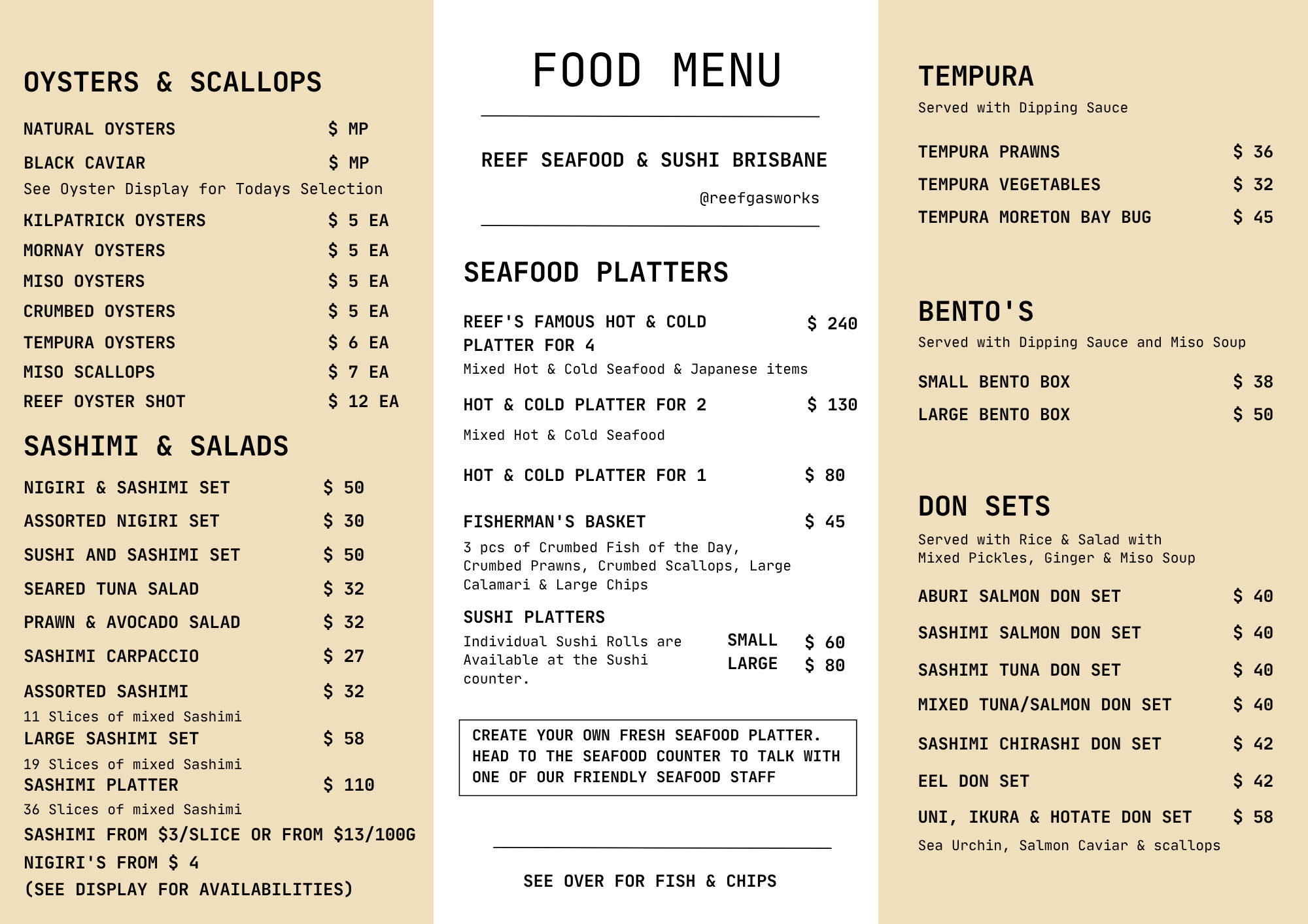 Menu | Reef Gasworks