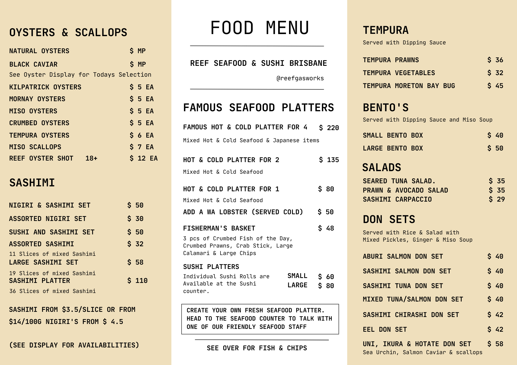 Menu | Reef Gasworks